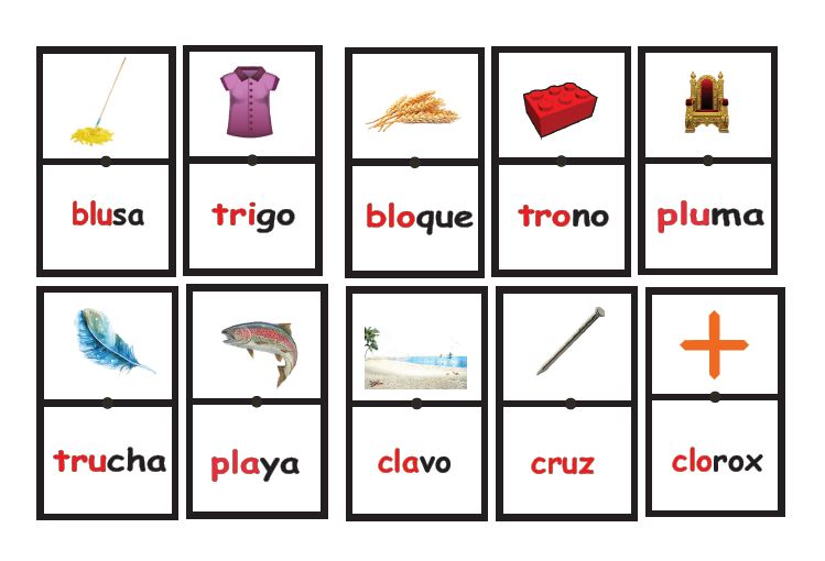 Dominó imagen-palabra con silaba trabada