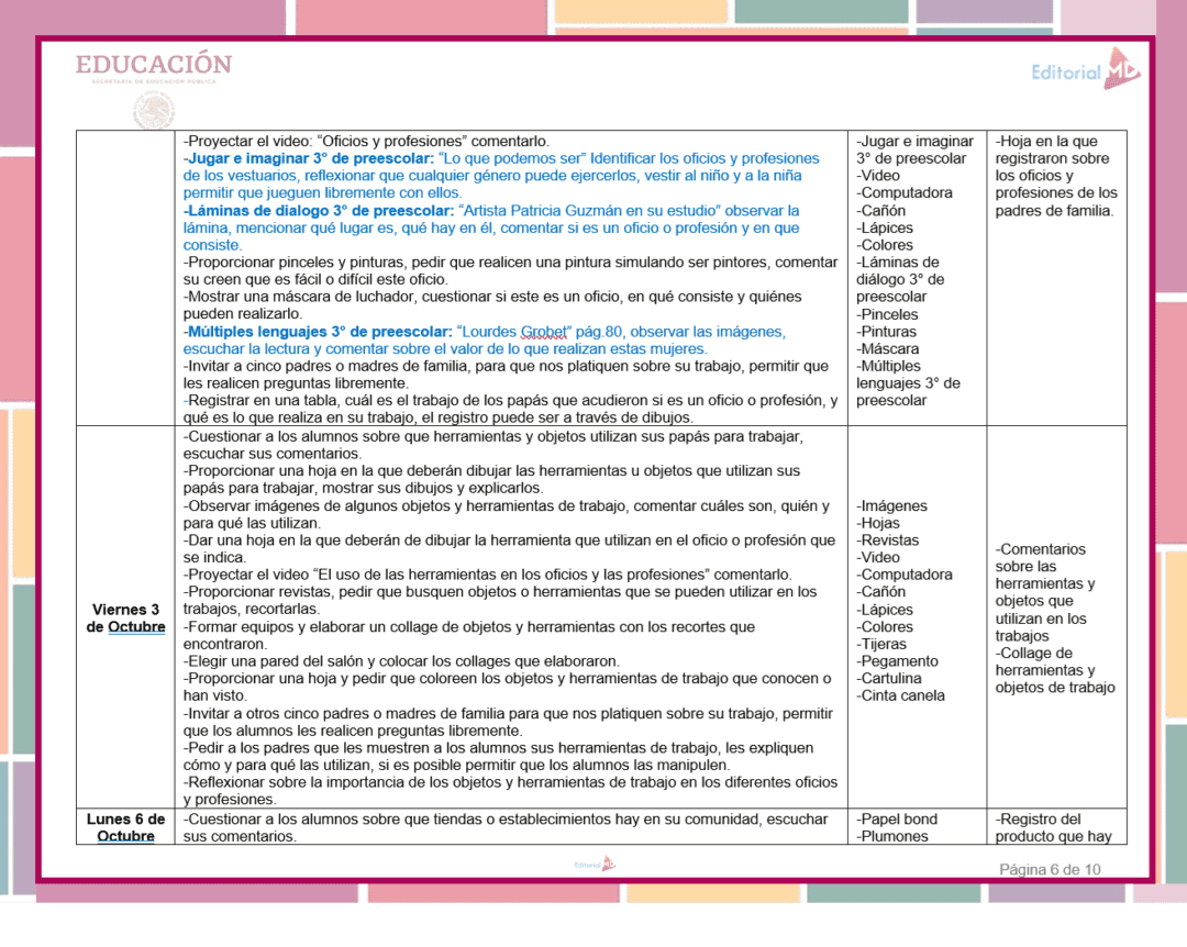 Planeación Octubre Preescolar NEM (Ciclo 2025-2026)