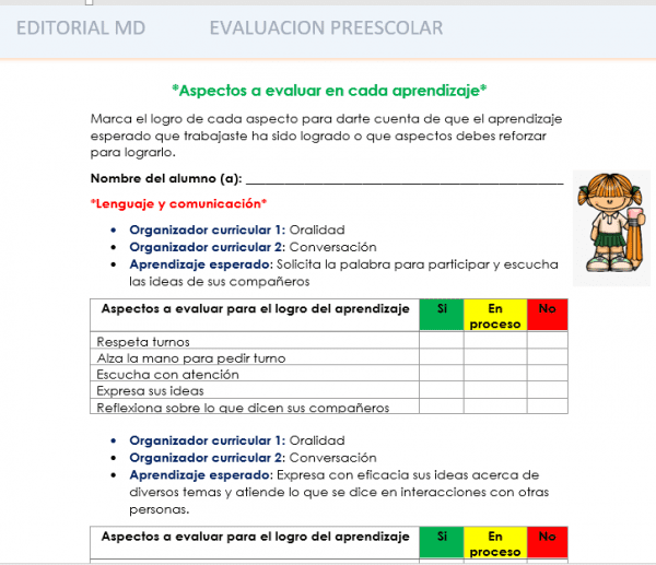 Evaluación Intermedia de Preescolar 2023 (Nuevo Modelo)