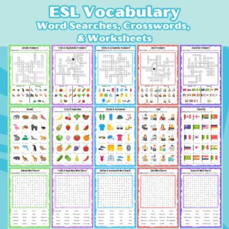 30 ESL Vocabulary Crosswords & 30 Word Searches (Crucigramas y sopas de ...