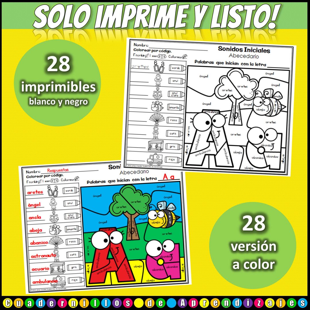 GRATIS Colorea por Código Sonidos Iniciales Abecedario Comprensión ...