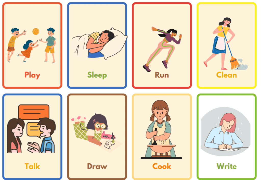 Tarjetas para imprimir de verbos en inglés