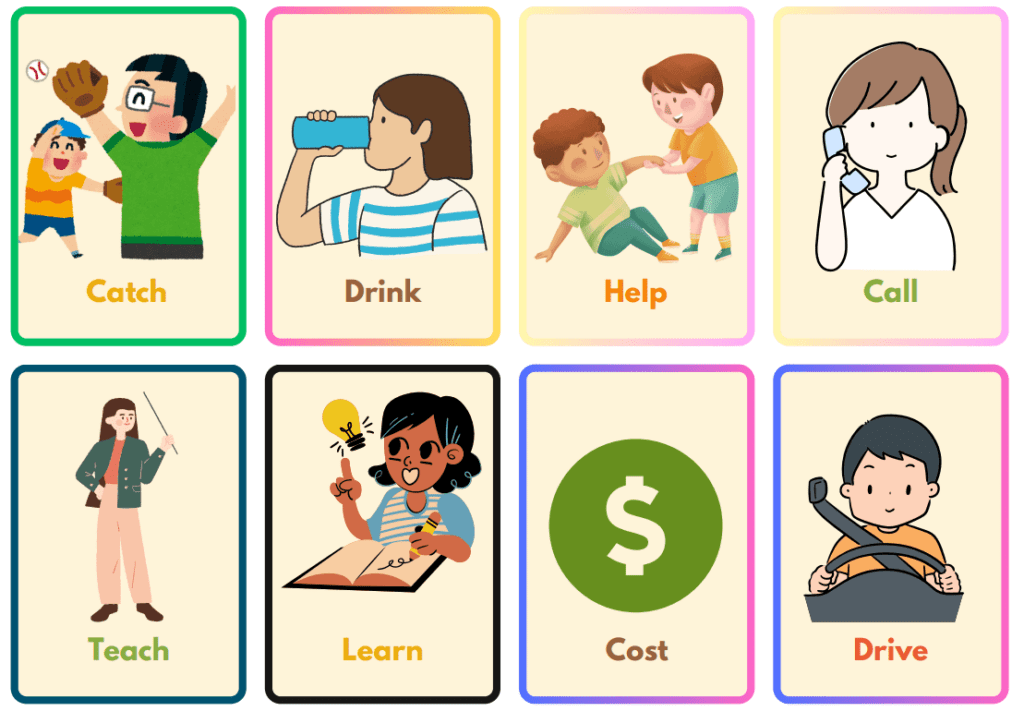 Tarjetas para imprimir de verbos en inglés