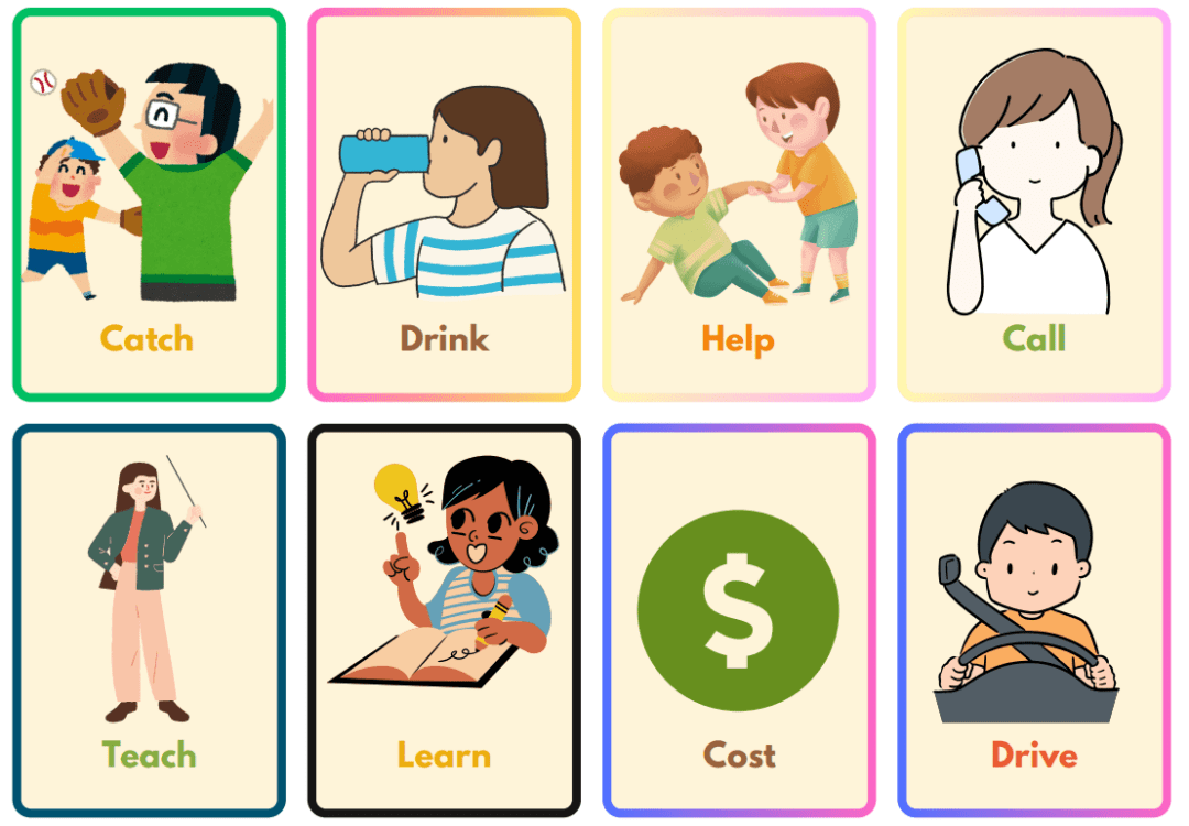 Tarjetas para imprimir de verbos en inglés