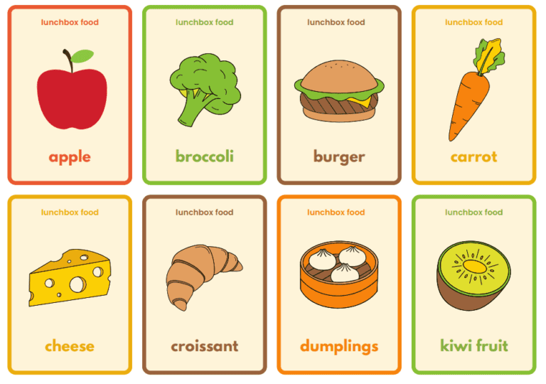 Tarjetas imprimibles de alimentos en inglés | Formato PDF