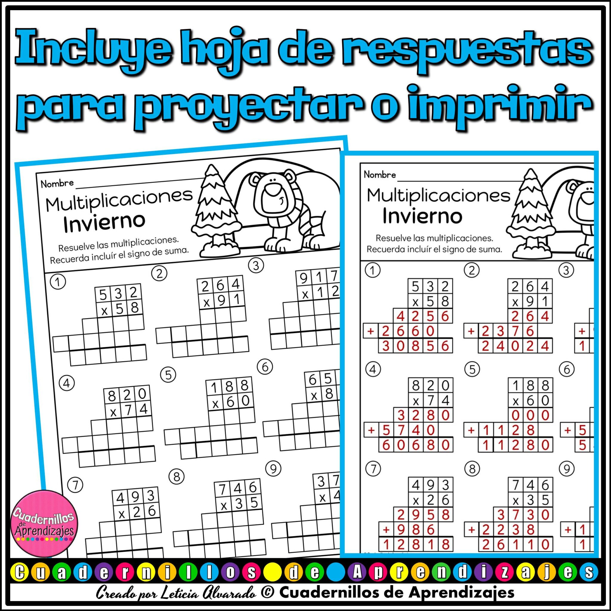 Multiplicaciones 3 dígitos por 2 dígitos Invierno Tercer Grado Primaria