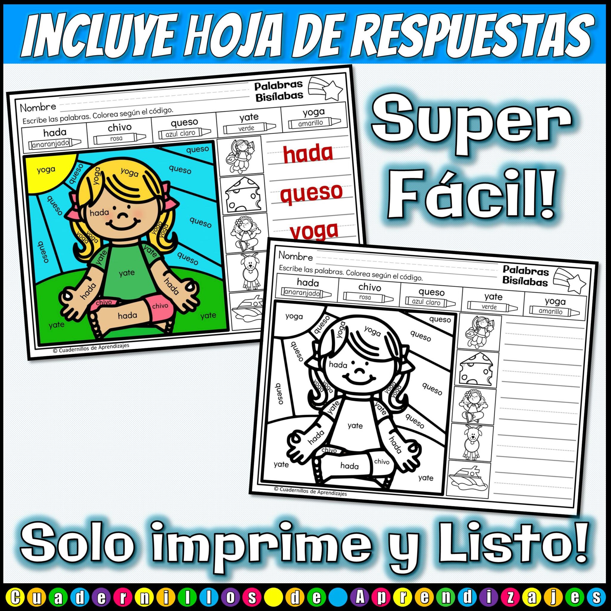 Palabras Bisílabas Colorea por Código