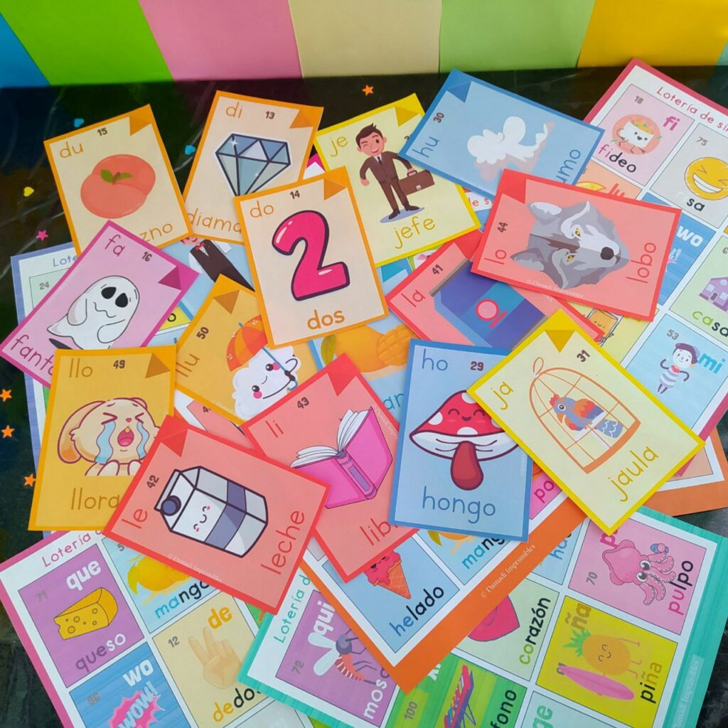 Lotería de sílabas (30 tableros) Para Niños