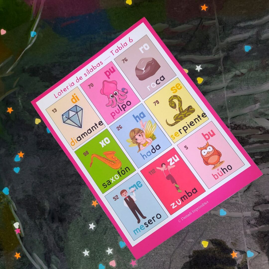 Lotería de sílabas (30 tableros) Para Niños
