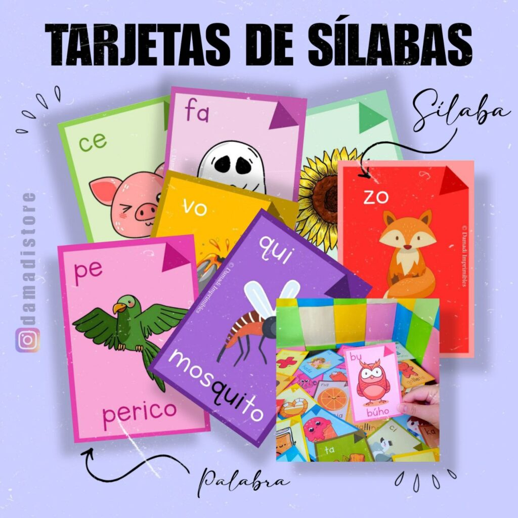 Tarjetas de las sílabas (112 sílabas) Para Niños