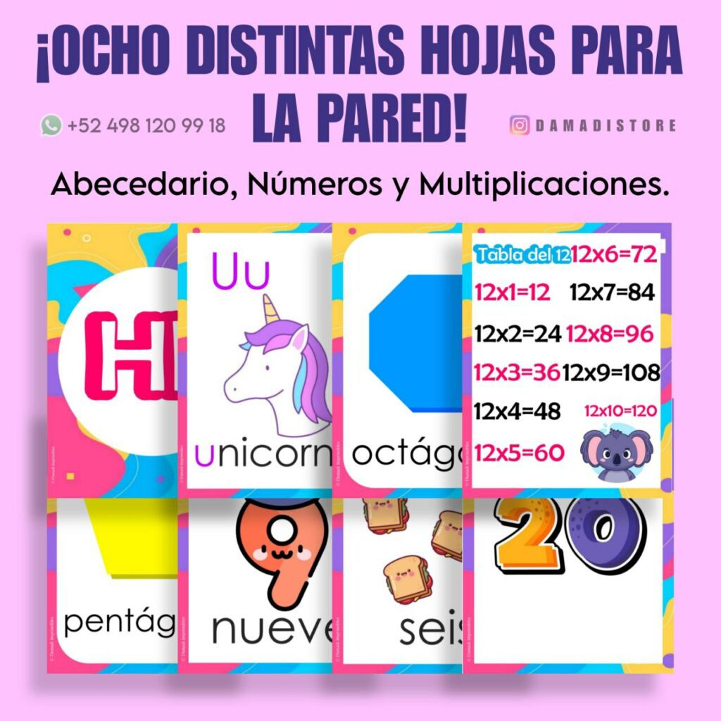 Paquete de abecedario, números y figuras (decoración para pared)