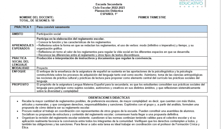 Planeación Español 1° de Secundaria por Proyectos -PLAN 2017