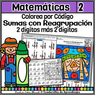 Sumas 2 dígitos más 2 dígitos con Reagrupación Colorea Código ...