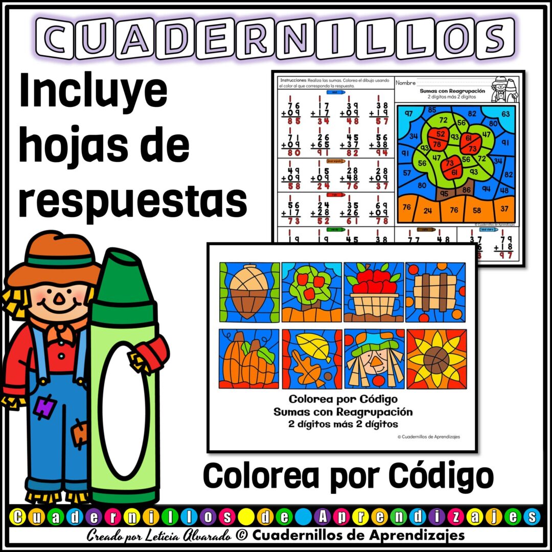 Sumas 2 dígitos más 2 dígitos con Reagrupación Colorea Código ...