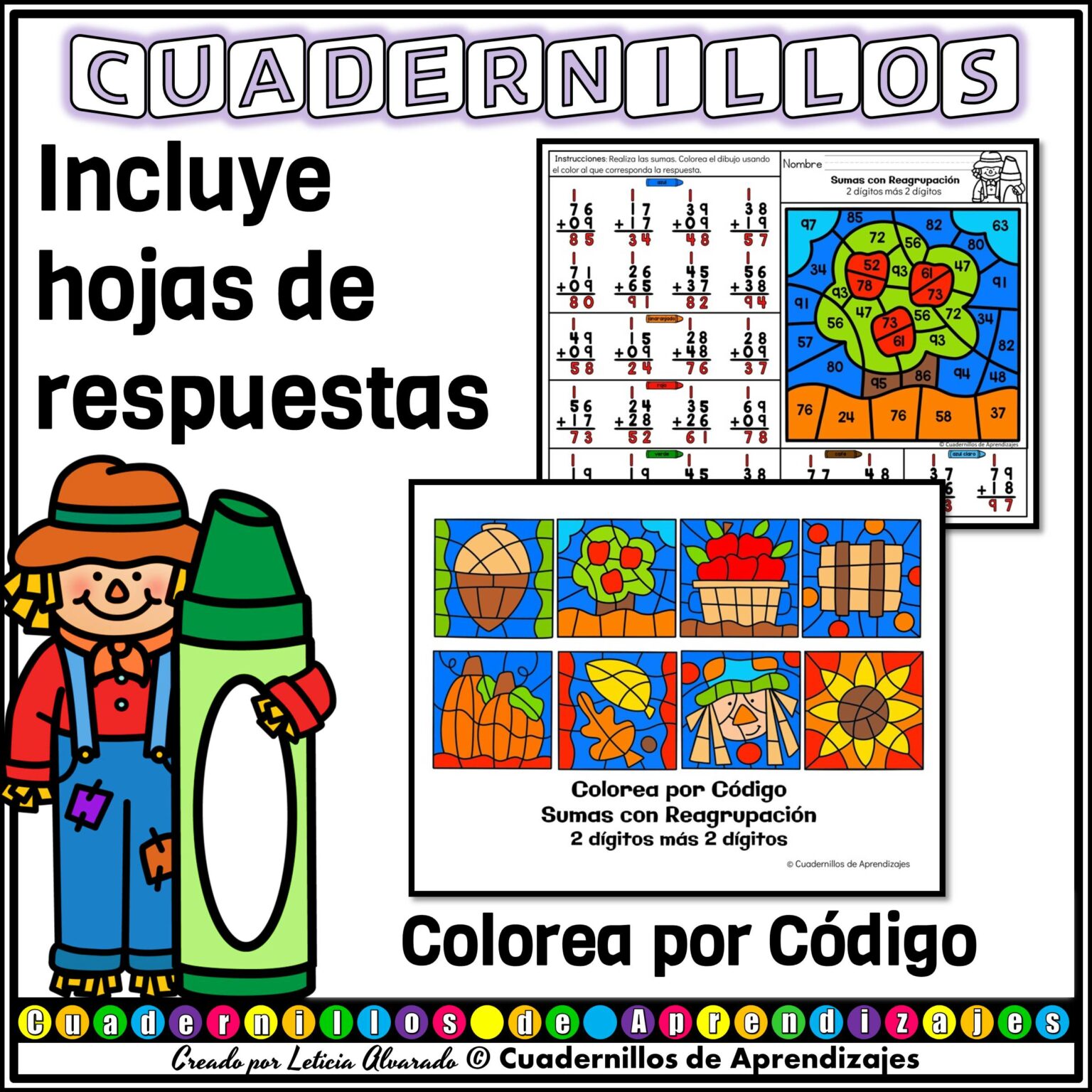 Sumas 2 dígitos más 2 dígitos con Reagrupación Colorea Código ...